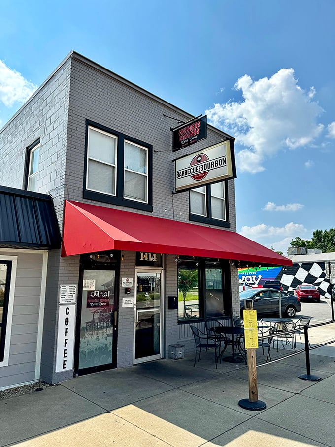 Barbecue and Bourbon's striking brick facade with bright red awning stands out like a beacon for the smoke-seeking faithful.