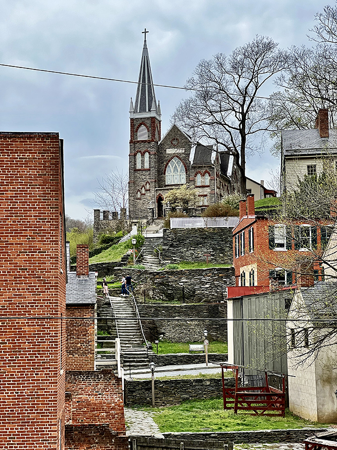 Harpers Ferry's church on the hill – reaching toward heaven while history unfolds at its feet.