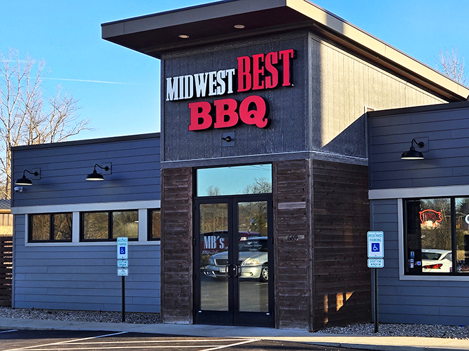 Midwest Best BBQ's modern facade houses an age-old tradition: meat transformed by smoke, time, and patience.