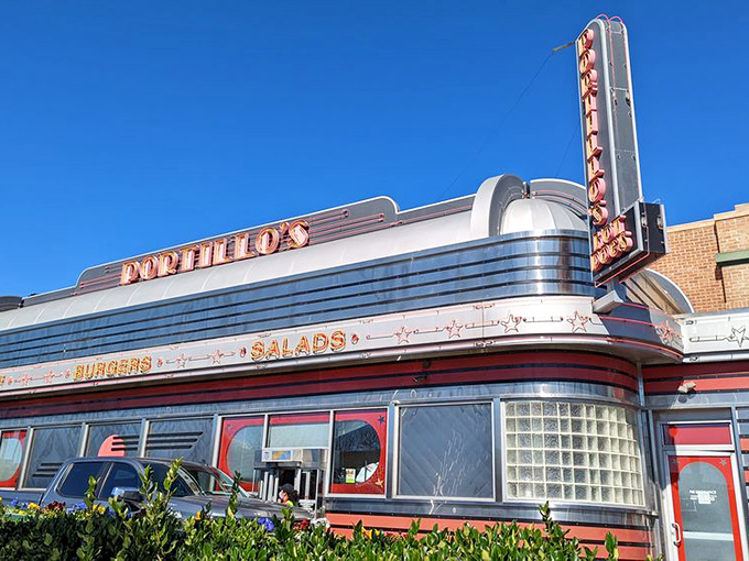 Portillo's gleaming retro signage promises a taste of Chicago that somehow feels right at home in sunny California.