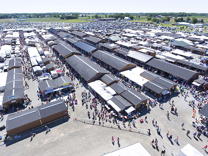 Swap meet metropolis stretching to the horizon. From this bird's eye view, each covered walkway promises discoveries worth the sunburn.
