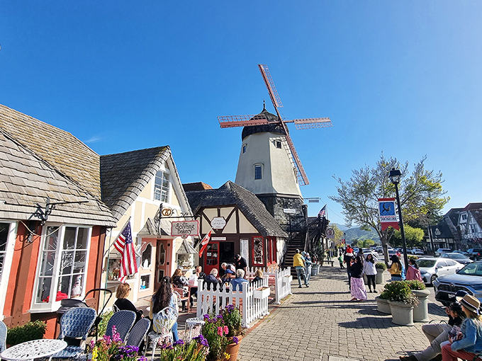 Solvang's windmills stand as cheerful sentinels, guarding a town where Danish dreams meet California sunshine.