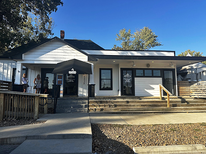 Wright's Barbecue's clean white exterior gives no hint of the beautiful smoke-infused chaos happening within those walls.
