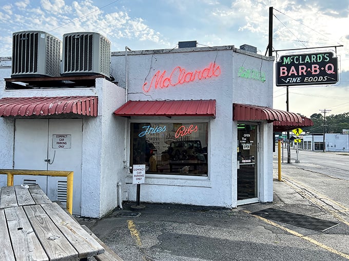 McClard's BBQ: "Corner joint with serious street cred. The air conditioning units outside work overtime to combat all that delicious smoke heat."