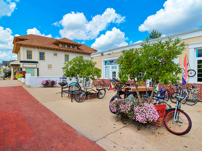 Flower-adorned bicycles bring whimsical charm to Milton's streets&mdash;transportation becomes art in this riverside gem.
