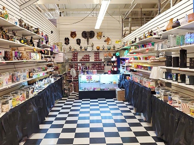 Inside this treasure cave, animal masks watch over shoppers like guardians of retail wonderland.