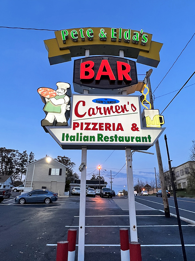 Carmen's Pizzeria: where the sign is vintage, the crust is paper-thin, and the T-shirt challenge separates the ambitious from the wise.