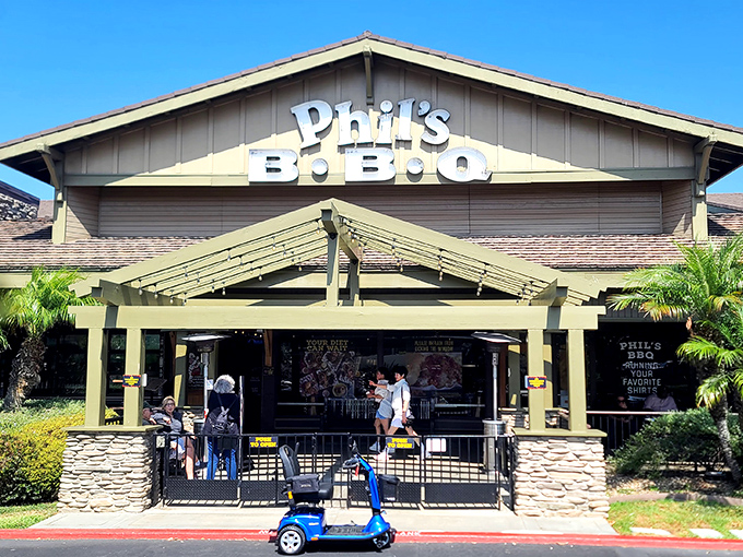 Phil's BBQ: That entrance might as well be a portal to meat paradise. The line forms early, but patience brings delicious rewards.