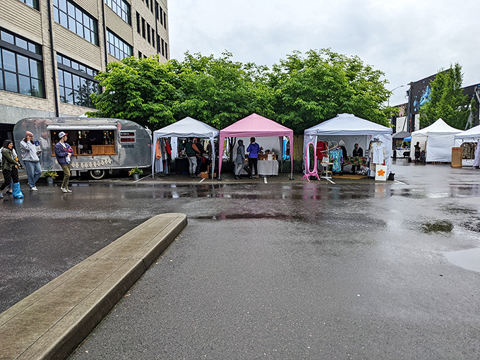 Where Portland's makers gather&mdash;handcrafted wares beneath white canopies, with the obligatory food truck waiting to refuel serious shoppers.