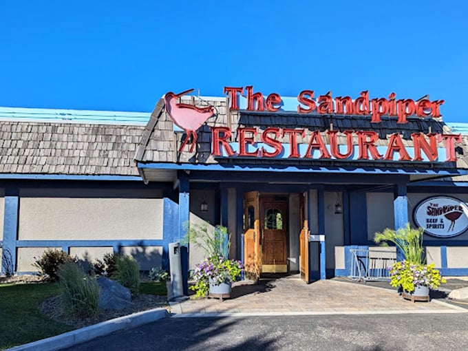 Like finding an ocean oasis in potato country—The Sandpiper's cheerful facade promises maritime delights in landlocked Idaho Falls.