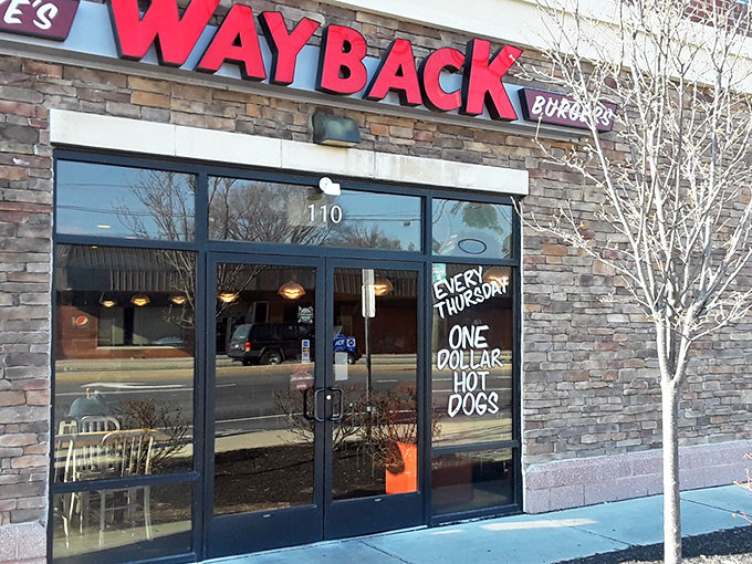 Behind that modern brick facade beats the heart of a true hot dog joint. Wayback's window promises affordable indulgence.