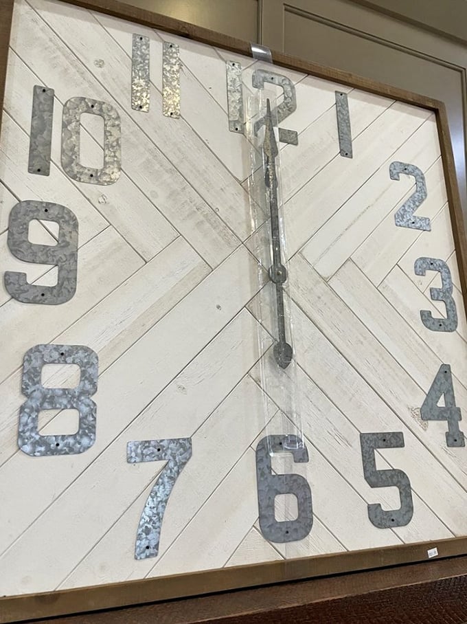 This handcrafted timepiece doesn't just tell time &ndash; it tells stories. Galvanized metal numbers on weathered wood speak the language of rustic elegance.