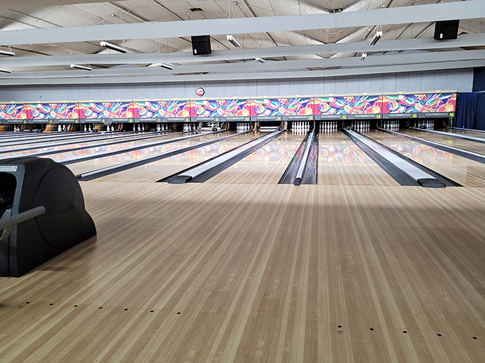 These pristine lanes with their colorful backdrops are ready for action&mdash;whether you're a seasoned pro or someone whose technique could be described as "enthusiastic flailing."