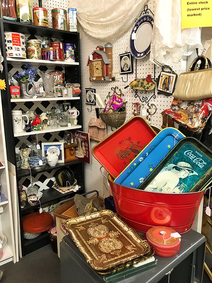 Vintage trays and collectibles create a nostalgic wonderland&mdash;spot that Coca-Cola tray that would make any collector's heart skip a beat.