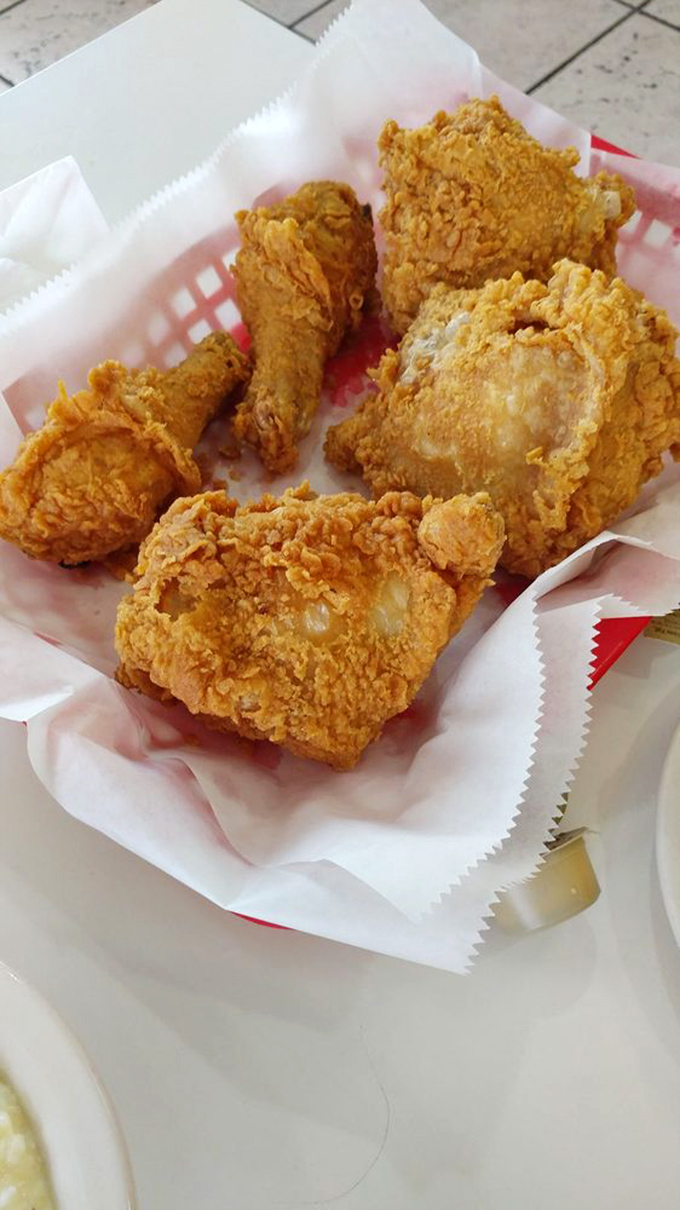 Crispy, craggly, impossibly golden chicken that makes you question every other fried bird you've encountered. The basket might as well be labeled "Happiness To Go."
