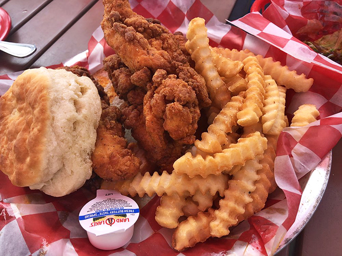 Golden-fried chicken strips and crinkle-cut fries&mdash;proof that sometimes the simplest pleasures are the ones that make you close your eyes and sigh contentedly.