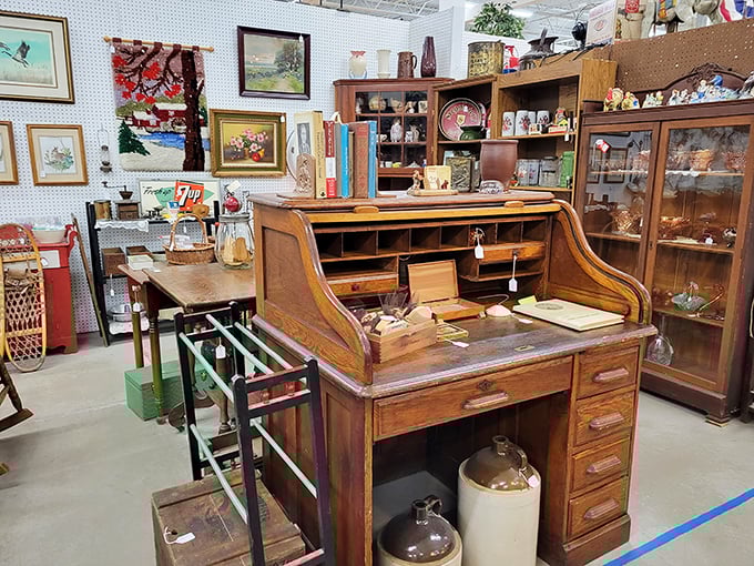 That roll-top desk isn't just furniture&mdash;it's waiting for someone to sit down and write the Great American Novel. Or at least a strongly worded letter.