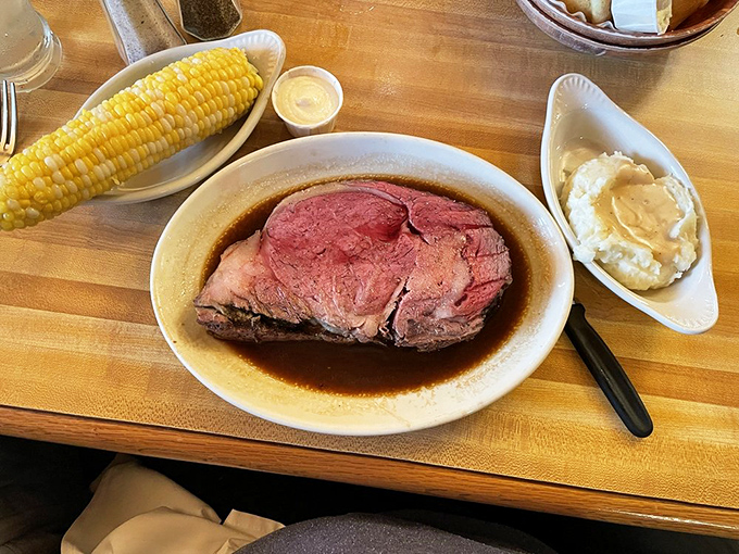 When your prime rib needs corn on the cob as a sidekick, you know you're dealing with a proper American feast. Comfort food royalty.