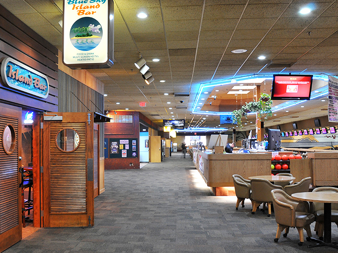 The Blue Sky Island Bar offers respite when your bowling arm needs a break and your thirst needs attention.