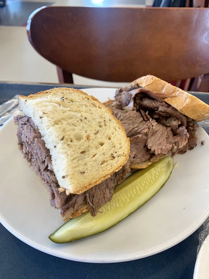 The perfect pickle-to-sandwich ratio is no accident. That roast beef has the kind of tenderness usually reserved for romance novels.