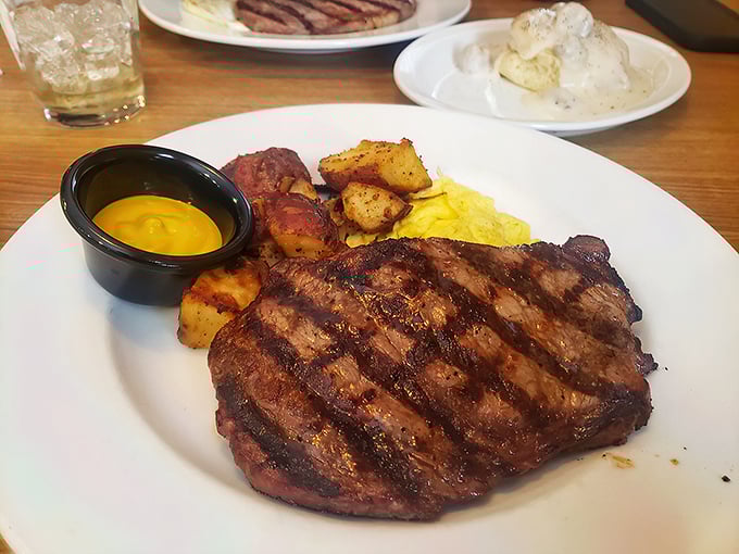 This delmonico steak, potatoes, and cheese sauce trio isn't just dinner&mdash;it's edible artwork that would make Michelangelo weep with carnivorous joy.