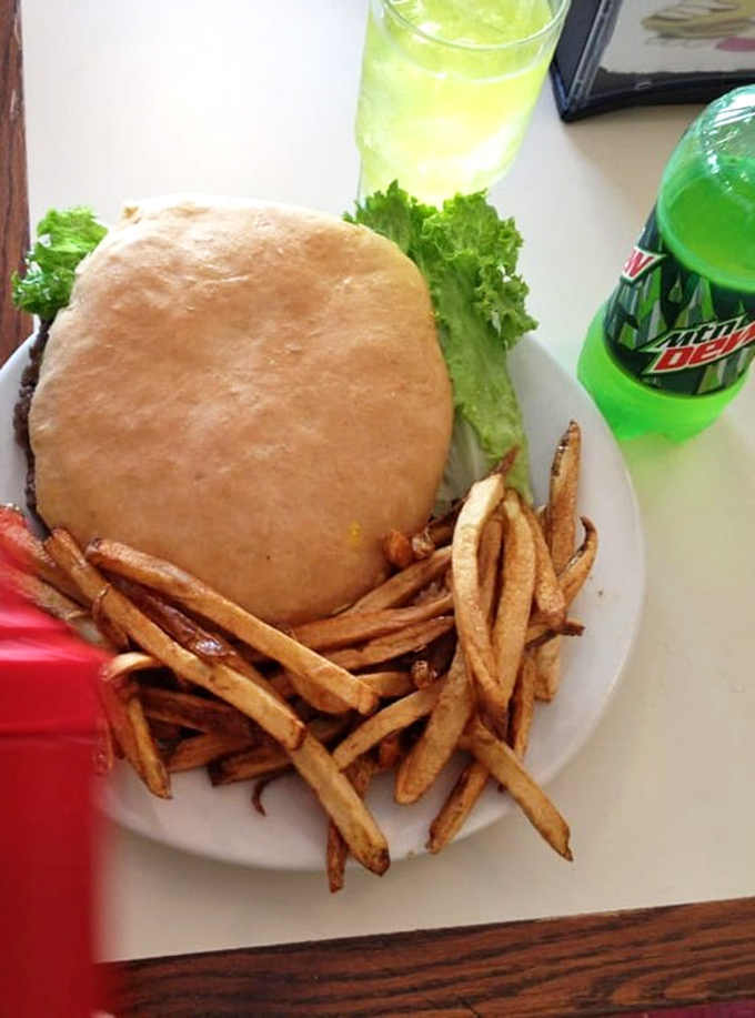 When your burger requires its own zip code, you know you've found something special. Note the fries standing at attention.