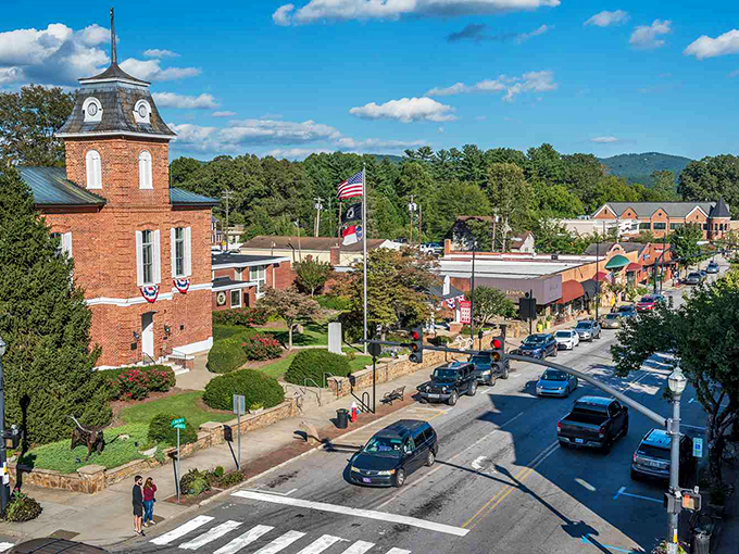 Bird's eye perfection: Brevard's historic courthouse anchors a downtown that looks like it was designed by Norman Rockwell himself.