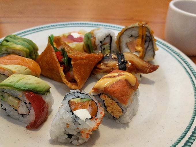 The sushi selection proves buffets can surprise you &ndash; these colorful rolls aren't just for show, they're fresh enough to make you forget you're in Connecticut.