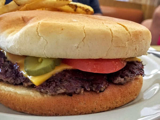 The American dream, served on a bun. That cheese isn't "artisanal" or "cave-aged"—it's just perfectly melted American, doing what it does best.