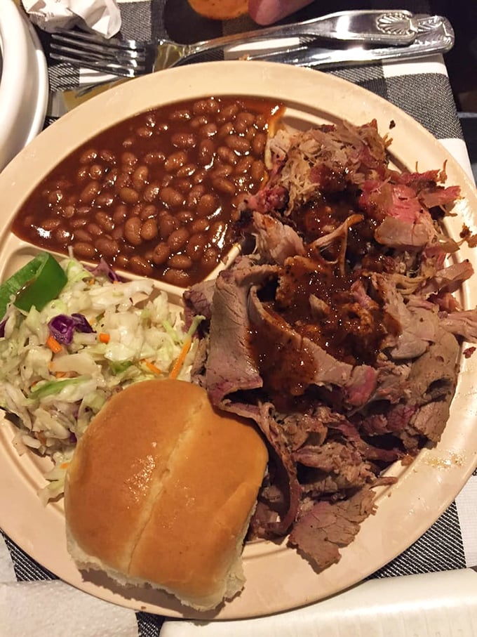 The barbecue trinity: tender brisket, hearty beans, and cooling slaw&mdash;a holy alliance that's converted more food skeptics than any religion.