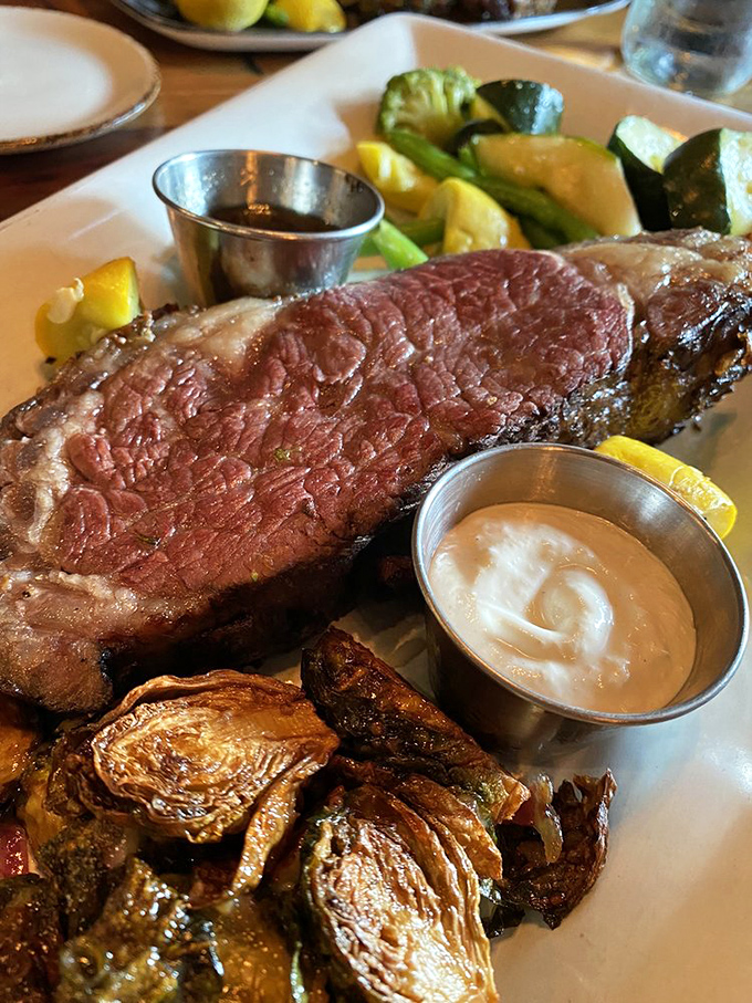 This Black Angus prime rib doesn't just melt in your mouth&mdash;it throws a party there. Served with seasonal vegetables and potatoes that know their supporting role perfectly.