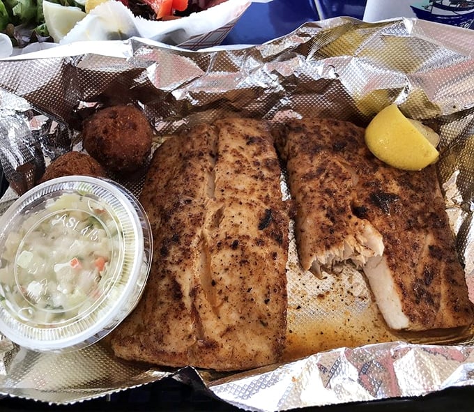 Blackened mahi that doesn't need fancy plating&mdash;just aluminum foil, hush puppies, and a squeeze of lemon to achieve seafood nirvana.