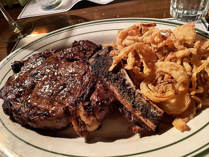 This bone-in ribeye isn't just a steak&mdash;it's a commitment. Those crispy onion straws provide the perfect textural counterpoint to beefy perfection.