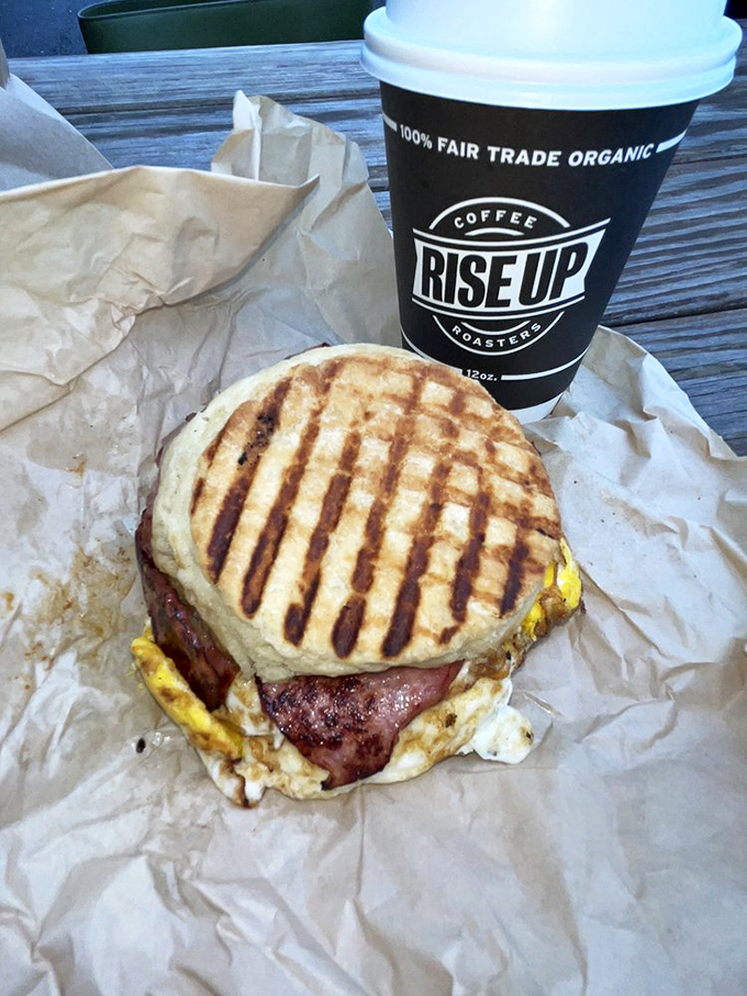 This isn't just a breakfast sandwich&mdash;it's morning architecture with grill marks that deserve their own Instagram account.