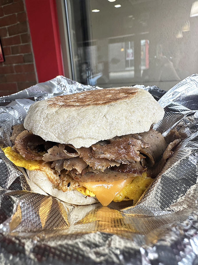 Behold the gyro breakfast sandwich on an English muffin&mdash;where Mediterranean meets Midwest in a glorious morning marriage of flavors.