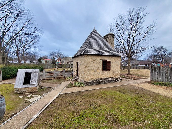 This stone colonial structure isn't a movie set &ndash; it's authentic French colonial architecture preserved since the 1700s, complete with distinctive steep roof.