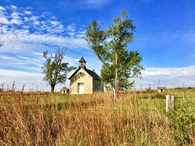 Time stands still at this historic one-room chapel, where the tallgrass prairie provides the most natural of gardens.