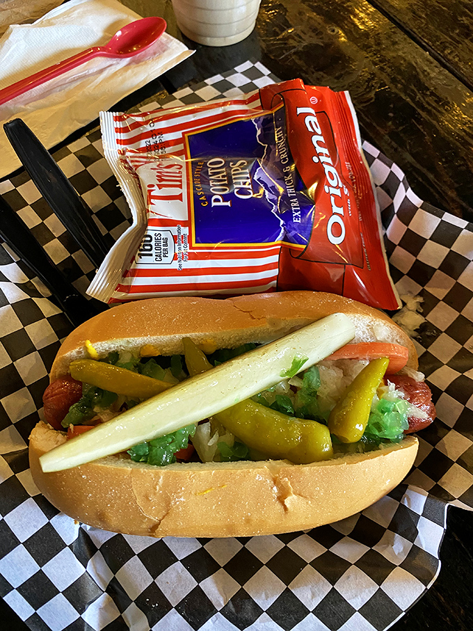 The Chicago Dog brings Windy City flavor to the Pacific Northwest. That neon-green relish is practically winking at you.