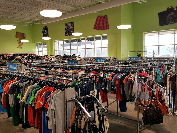 The children's section: where parents find brand-name clothes at yard sale prices, turning growth spurts from financial disasters into minor inconveniences.
