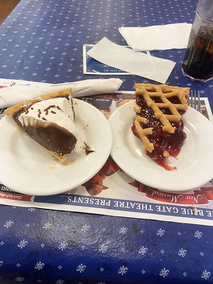 The eternal dessert dilemma: chocolate cream or cherry lattice? The correct answer is obviously "both."