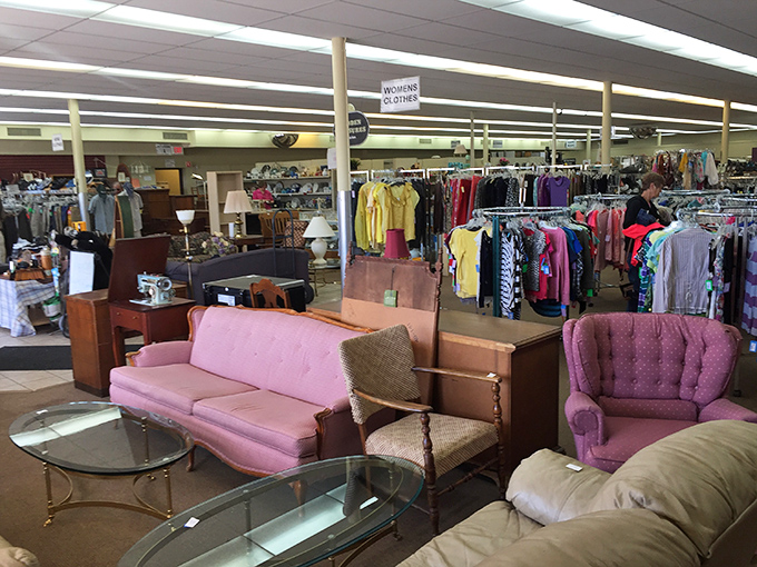 The clothing section&mdash;a textile time machine where vintage polyester mingles with barely-worn designer labels in a democratic fashion free-for-all.