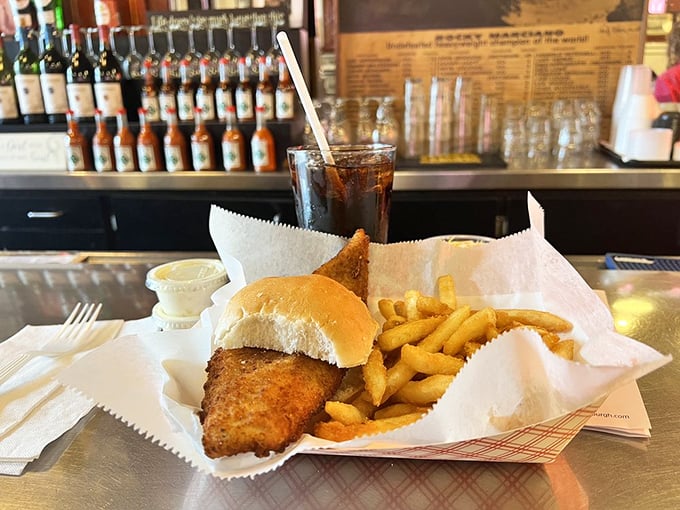 The sandwich that launched a thousand sighs. Crispy fish nestled in fresh bread with golden fries&mdash;a lunch that makes Monday feel like Friday.