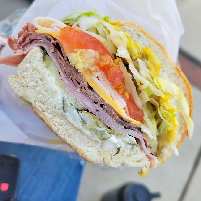Behold the Italian sub in its natural habitat&mdash;layers of meat and cheese creating what can only be described as the Sistine Chapel of sandwiches.