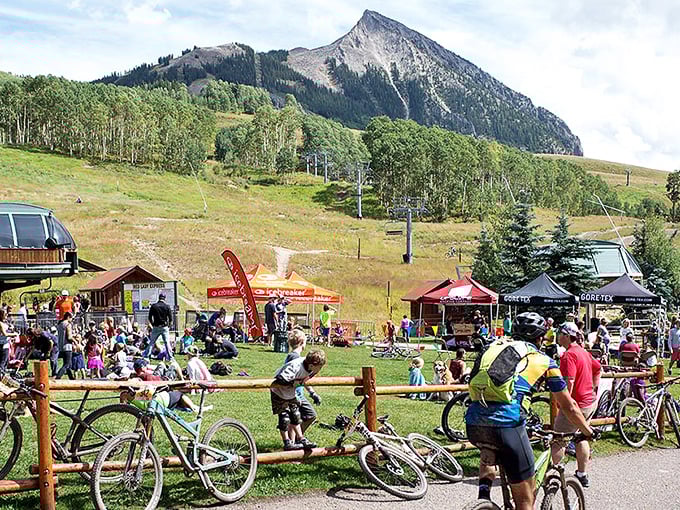 Mountain bikers' paradise in summer when the snow retreats. The chairlifts stand ready to ferry adventurers to two-wheeled bliss.