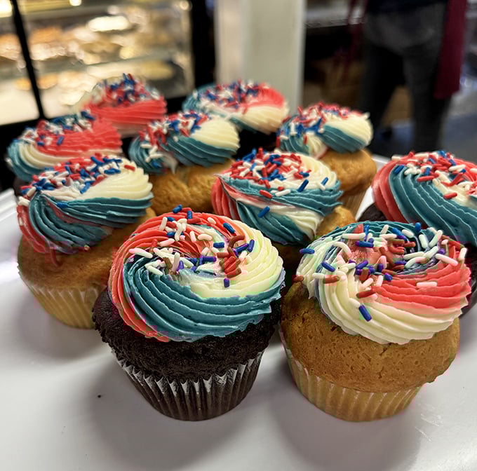 Patriotic cupcakes that pledge allegiance to your sweet tooth. The red, white, and blue swirls are like edible fireworks for your taste buds.