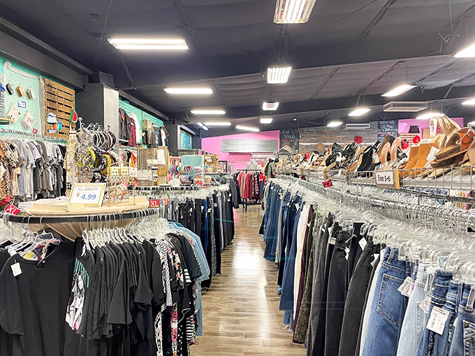 Denim heaven stretches as far as the eye can see. In this blue jean paradise, your perfect pair waits patiently among the ranks.