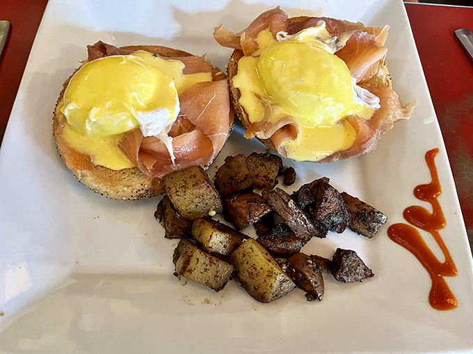 If eggs Benedict were an art form, this would hang in the Louvre. That silky hollandaise cascading over smoked salmon might make you forget your own name for a moment.