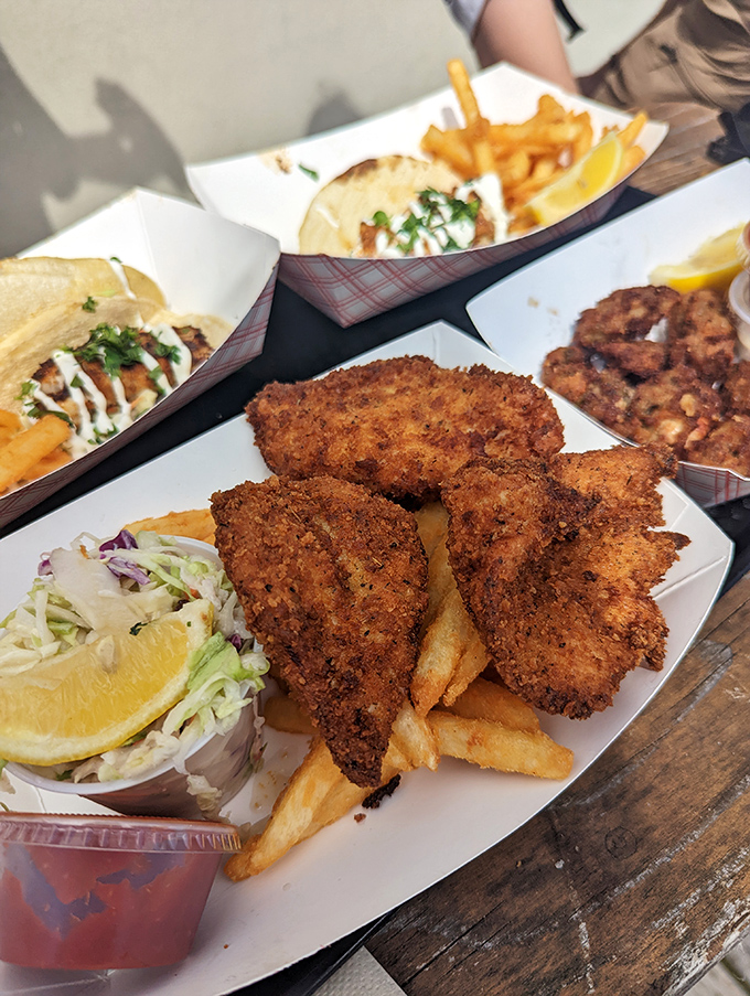 These perfectly golden fish filets aren't just fried&mdash;they're a crispy love letter to the Pacific, served with fries and slaw.