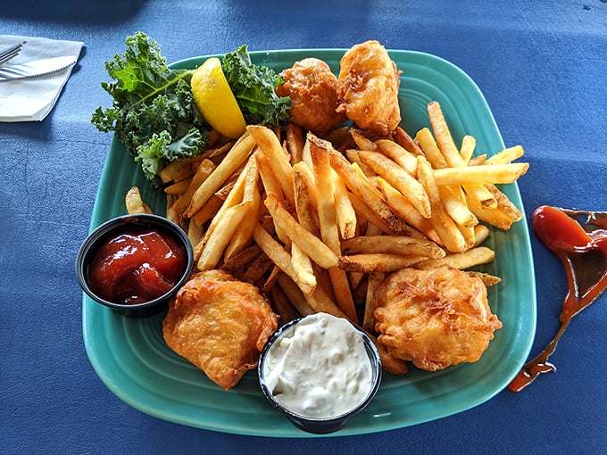 Fish and chips that would make the British jealous&mdash;golden, crispy batter surrounding flaky white fish with fries that demand to be devoured.