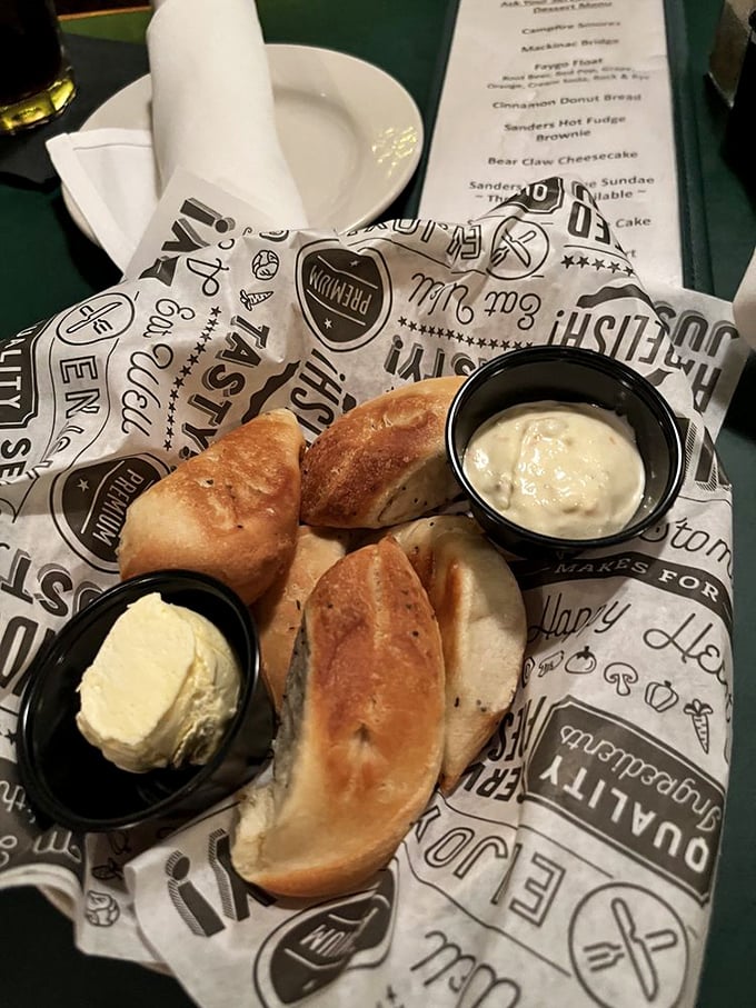 Fresh-baked bread arrives with two kinds of spread&mdash;because in the hierarchy of restaurant pleasures, free carbs with butter ranks just below winning the lottery.